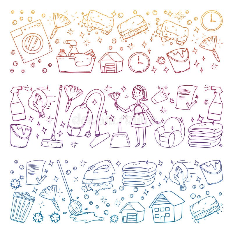 Cleaning Services Company Vector Pattern. Drawing on Notebook in ...