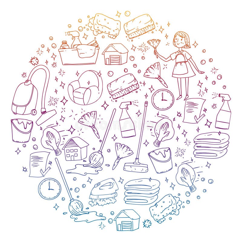 Cleaning Services Company Vector Pattern. Drawing on Notebook in ...