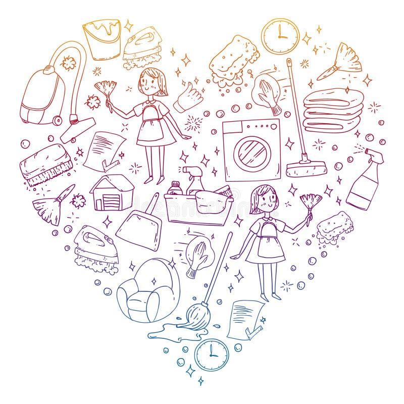 Cleaning Services Company Vector Pattern. Drawing on Notebook in ...