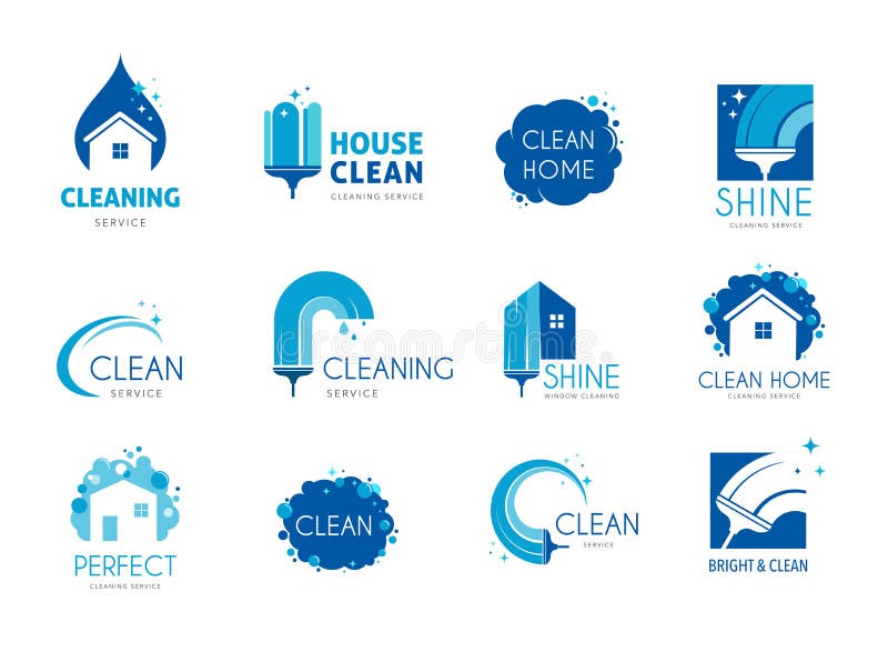 Cleaning Services Logo Collection in Blue Colors Stock Vector ...