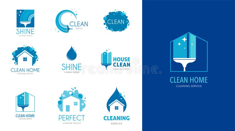 Cleaning Services Logo Collection in Blue Colors Stock Vector ...