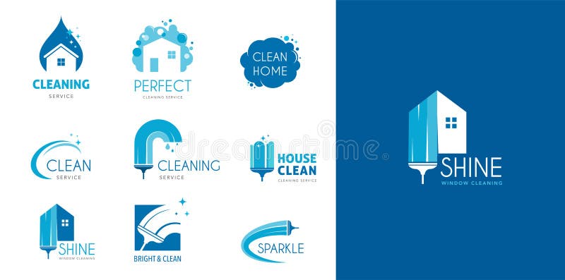 Cleaning Services Logo Collection in Blue Colors Stock Vector ...