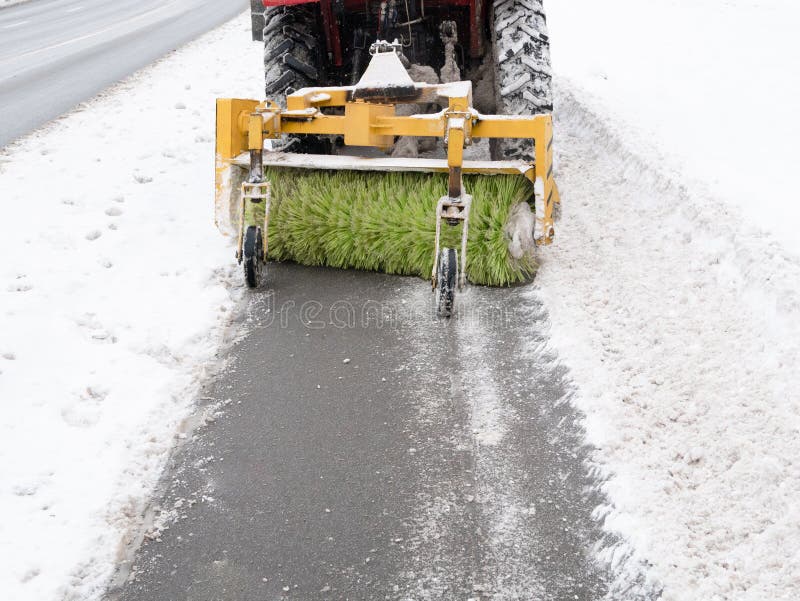 Cleaning Sidewalk Pavement with Snowplow Stock Image - Image of ...