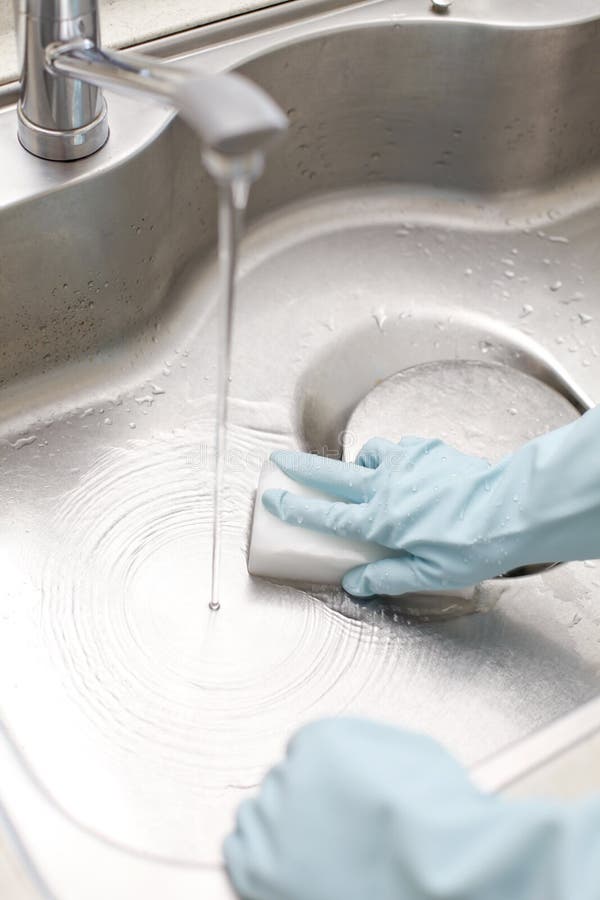 Cleaning the Sink and Kitchen Stock Image - Image of clean, counter ...