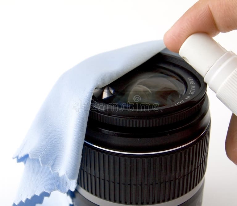 Cleaning Camera Lens with Cloth and Spray Stock Photo - Image of spray ...