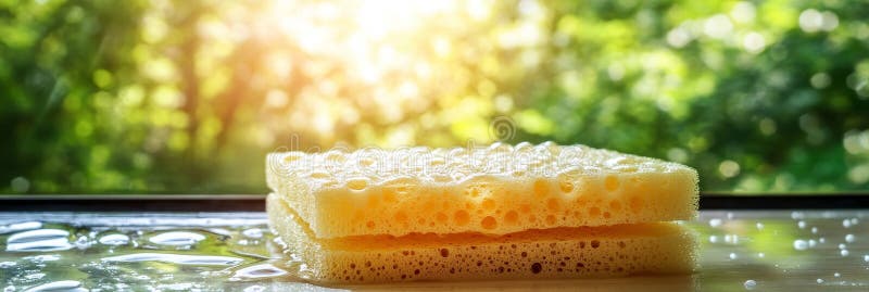 Cleaning Sponge on Window Sill, Soapy Cleaning with a View on Sun ...