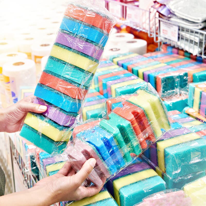 Cleaning sponges in store stock image. Image of sponges - 285206449