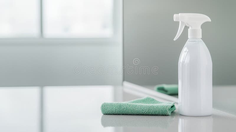 Cleaning Spray Bottle and Cloth on a Pristine Countertop Bright ...