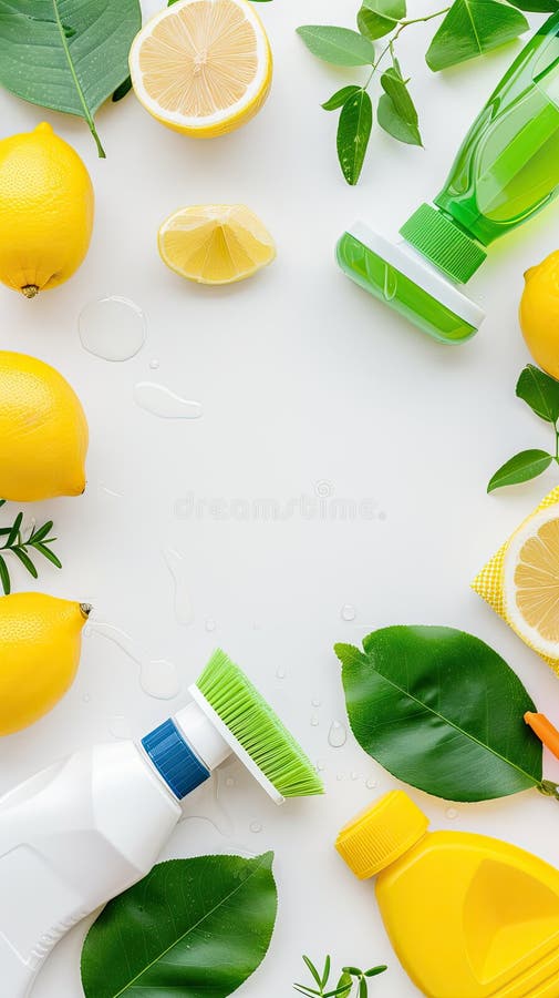 A Cleaning Spray Bottle and Fresh Lemons are Arranged on a White ...