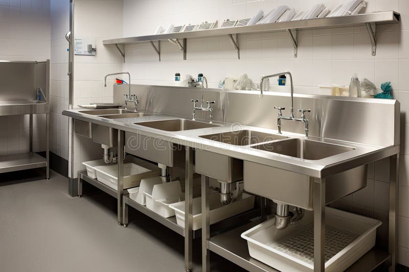 Cleaning Stations with Sinks, Soap Dispensers and Drying Racks for ...