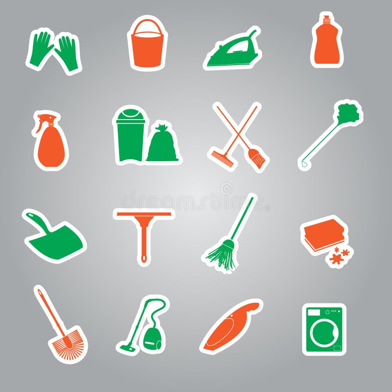 Cleaning Stickers Set Eps10 Stock Vector - Illustration of spot ...