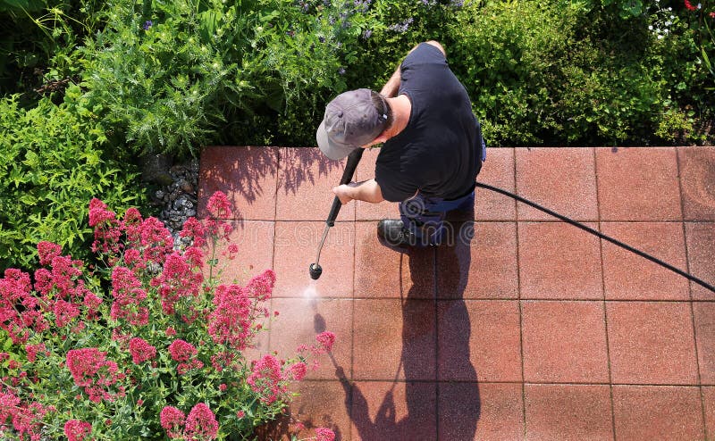 Cleaning Stone Slabs with the High-pressure Cleaner Stock Image - Image ...