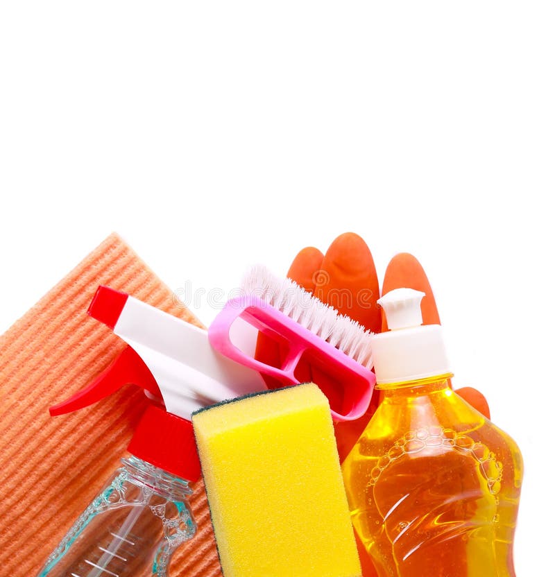 Cleaning Stuff Over White, Top View Stock Photo - Image of bottles ...