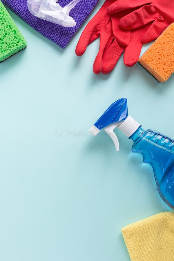 Cleaning Supplies. Flat Lay. Copy Space Fro Text. Vertical Stock Image ...