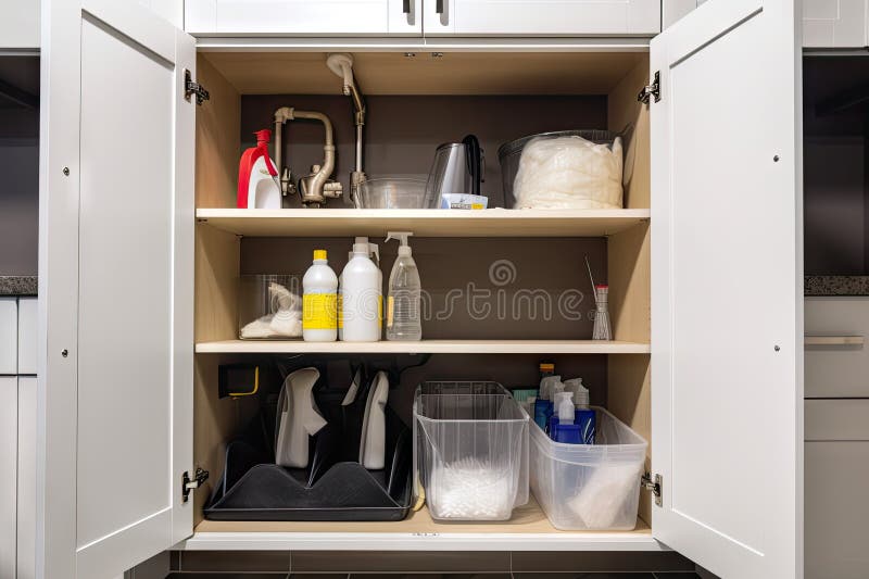 Cleaning Supplies in Sleek, Modern Storage Unit Stock Illustration ...
