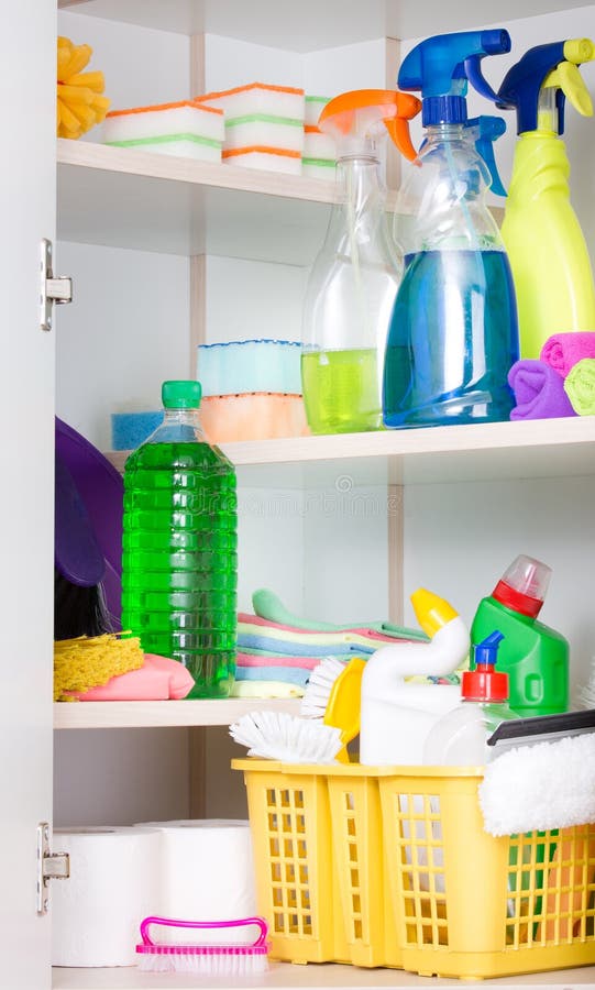 Cleaning supplies storage stock image. Image of housework - 84007503