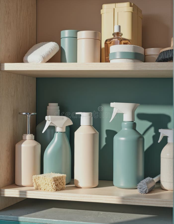 Cleaning Supply Shelf in a Housekeeping Area with Various Maintenance ...