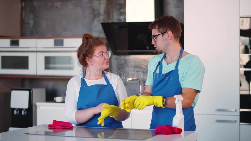 Cleaning Team in Uniform Work on Kitchen. Realtime Stock Video - Video ...