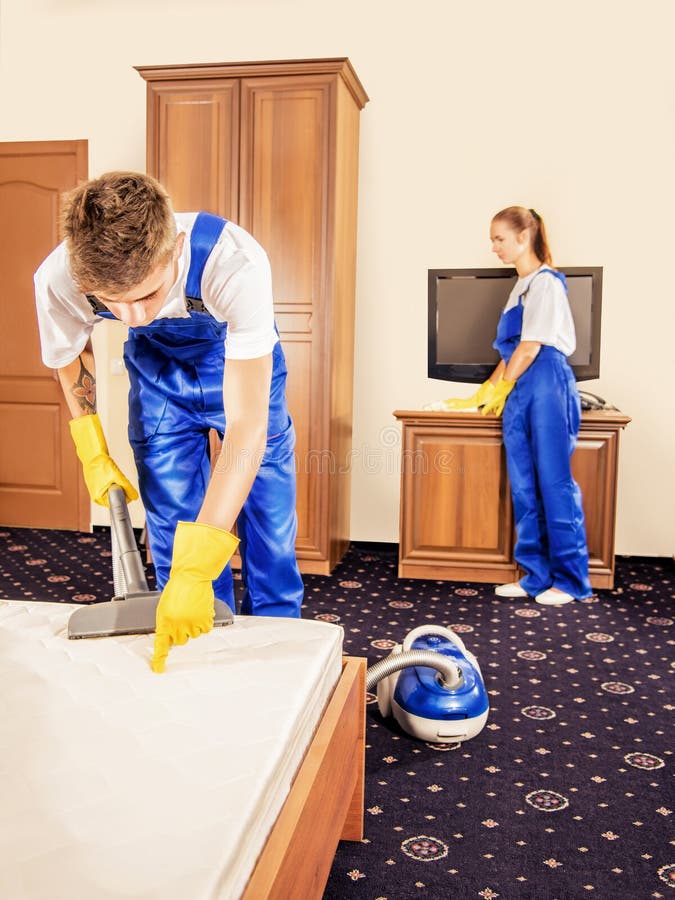 Cleaning Team in Uniform Working in Room Stock Image - Image of order ...
