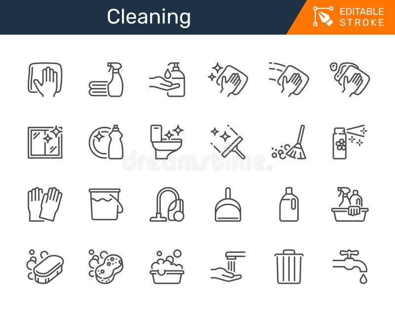 Cleaning Thin Line Icons. Editable Stroke. Pixel Perfect Stock Vector ...