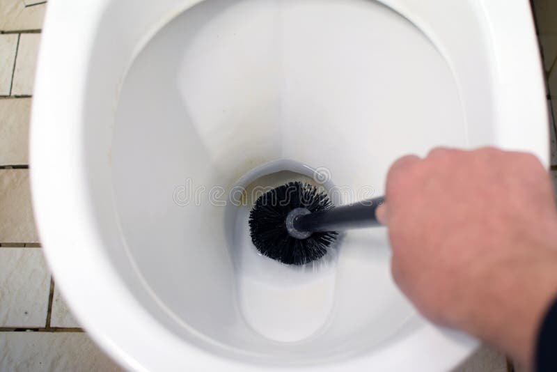 Cleaning Toilet Bowl with Scrub Brush Stock Photo - Image of chores ...