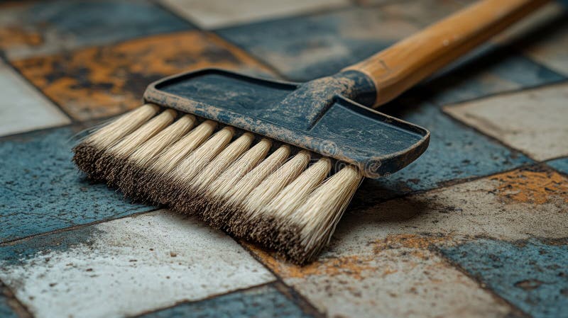 Cleaning Tool Resting on a Tiled Surface with Dirt and Grime during a ...
