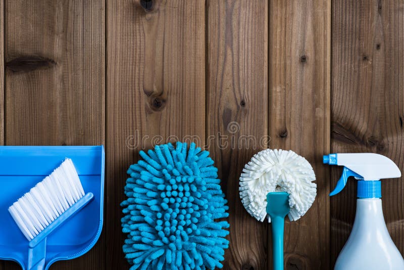 Cleaning Tools Blue Background Stock Photo - Image of polish, placement ...