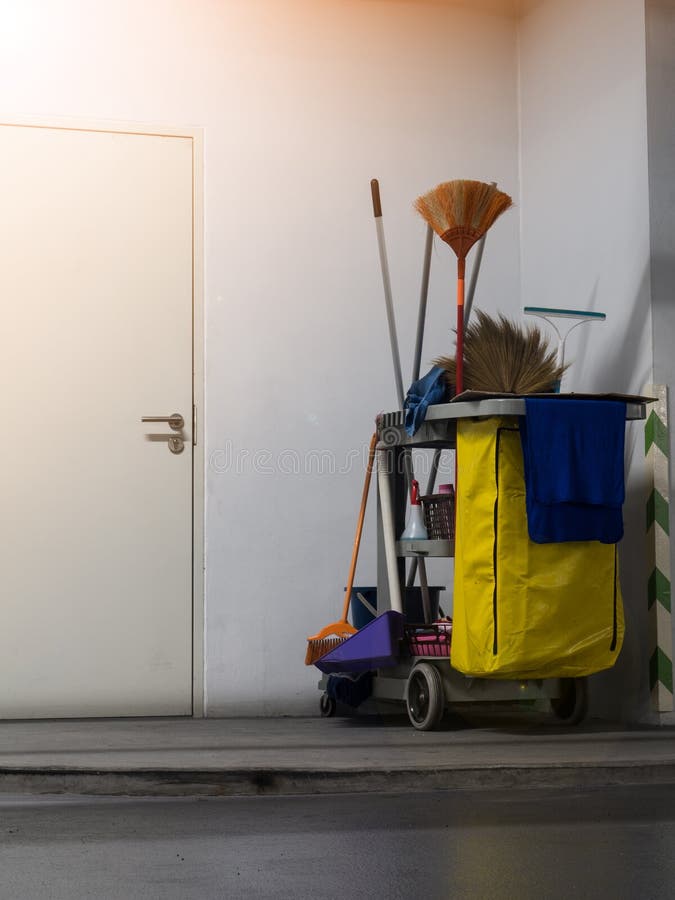 Cleaning Tools Cart Wait for Maid or Cleaner in the Hospital. Bucket ...