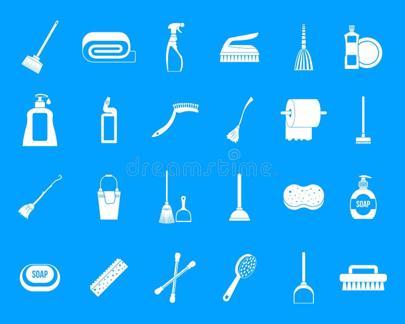 Cleaning Tools Icon Blue Set Vector Stock Vector - Illustration of ...