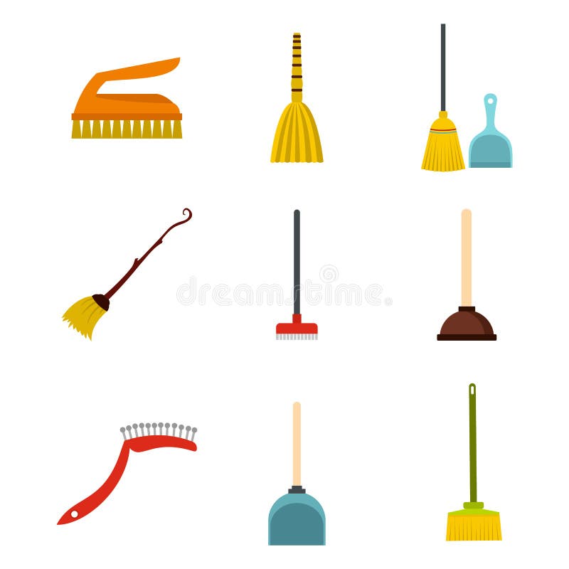 Cleaning Tools Icon Set, Flat Style Stock Vector - Illustration of ...