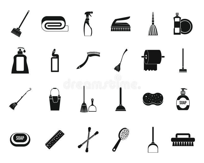 Cleaning Tools Icon Set, Simple Style Stock Vector - Illustration of ...