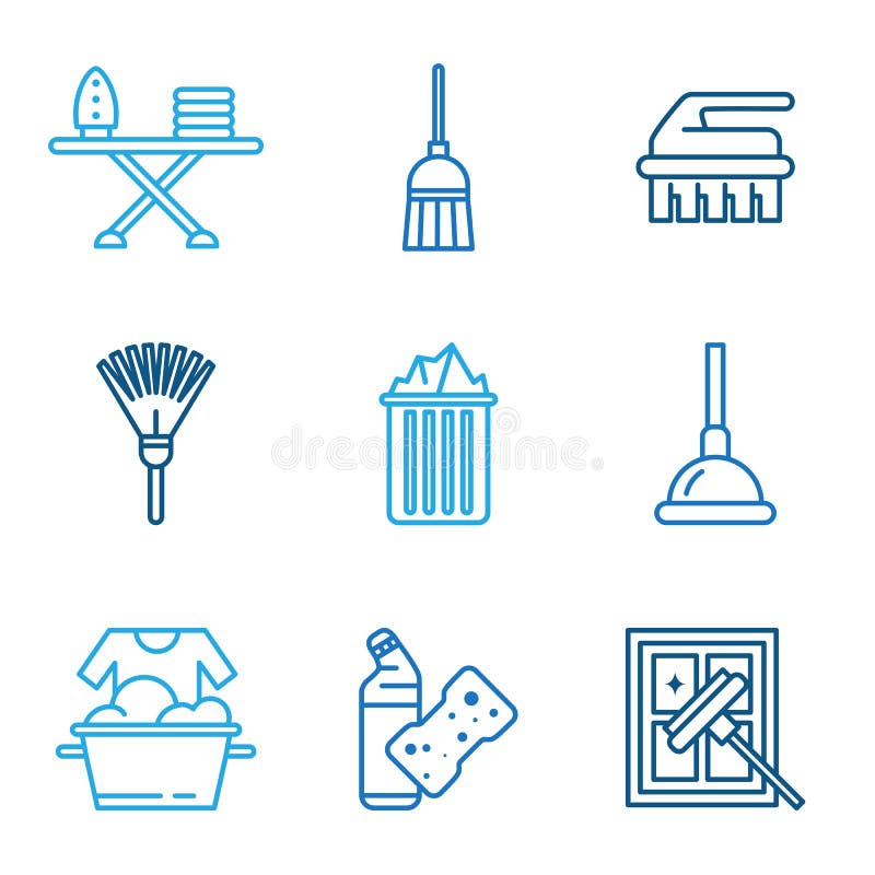 Cleaning Tools Icons in Flat Color Style Stock Vector - Illustration of ...