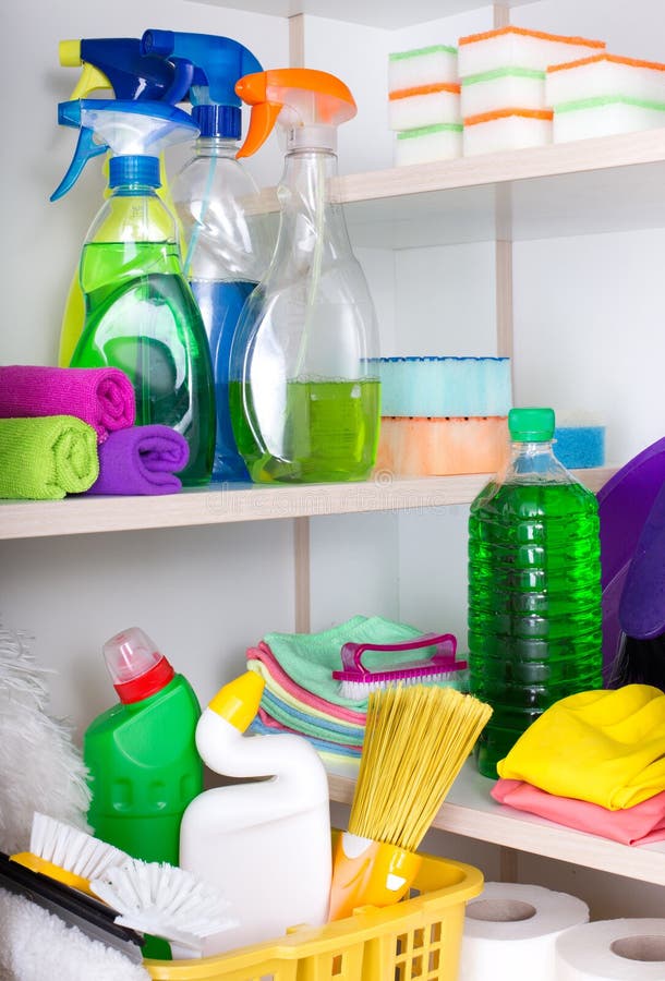 Cleaning Tools and Products in Storage Place Stock Photo - Image of ...