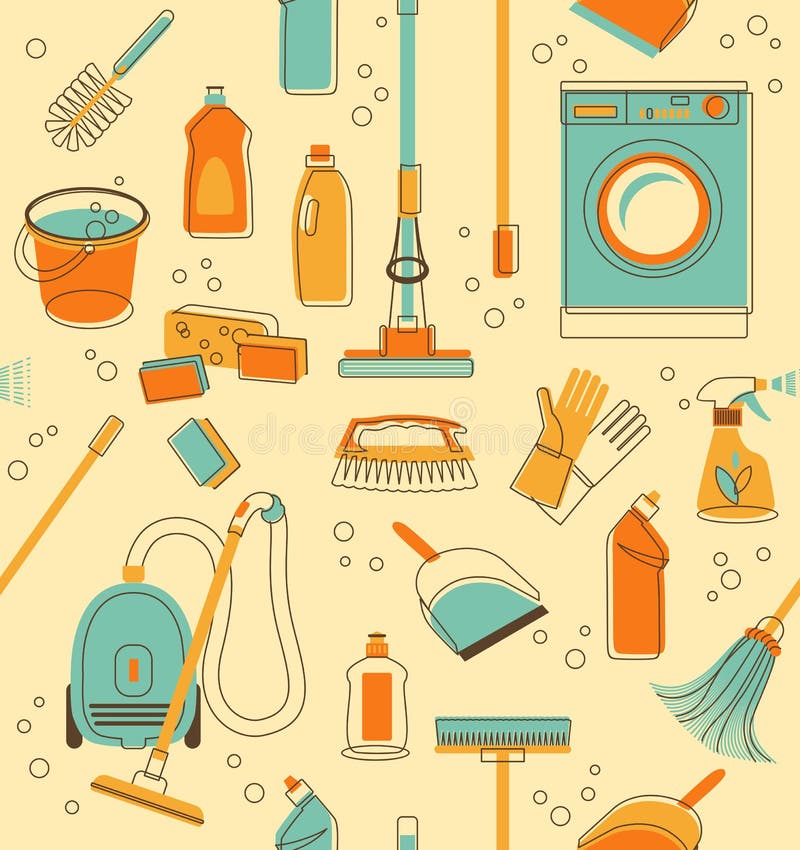 Cleaning Tools Seamless Background Stock Vector - Illustration of ...
