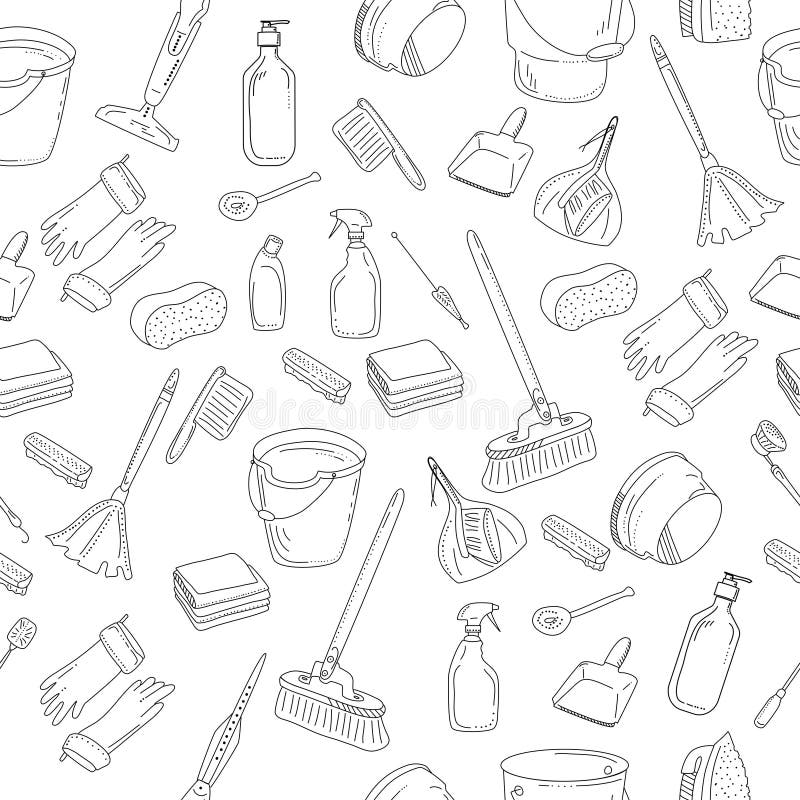 Cleaning Tools Doodle Pattern Stock Illustrations – 116 Cleaning Tools ...