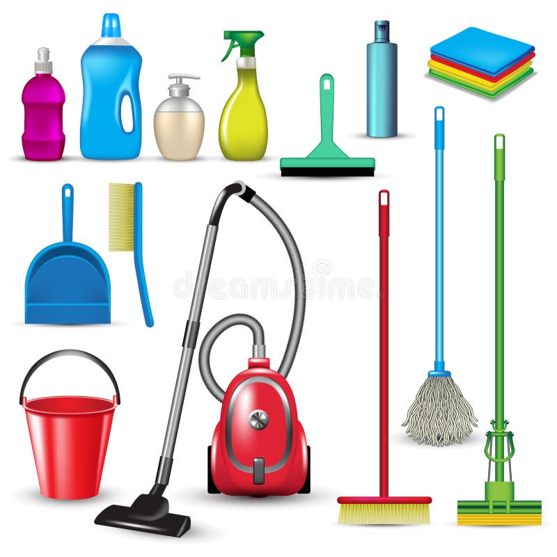 Vector Set with Girl and Objects for Cleaning. Colorful Items Stock ...