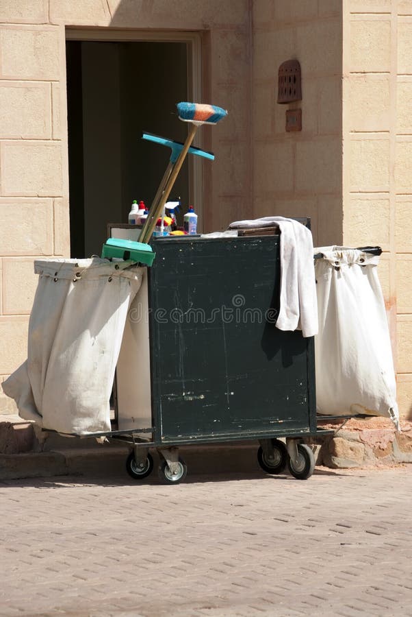 Cleaning tools trolley stock image. Image of disinfectant - 13187483