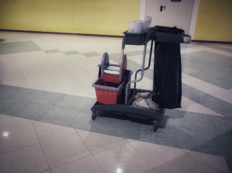 Cleaning tools trolley stock photo. Image of corridor - 111592320