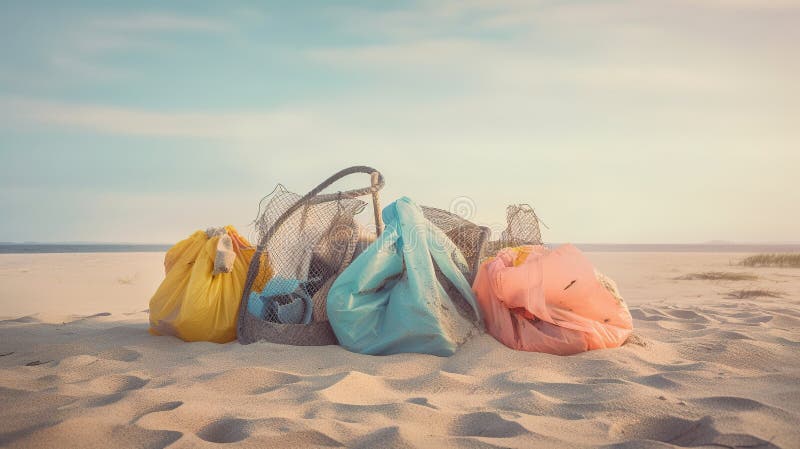 Cleaning Up the Beach: Plastic Waste Collected on the Beach, AI ...