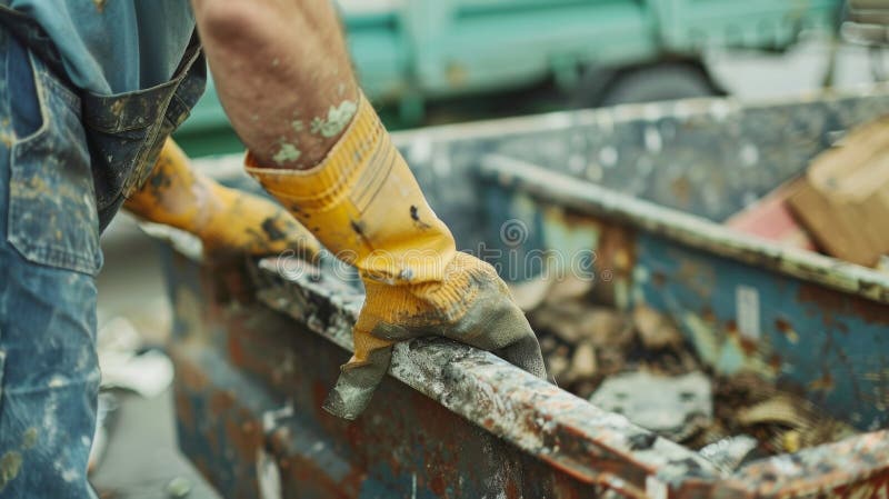Cleaning Up the Work Area and Disposing of Old Materials Stock Photo ...