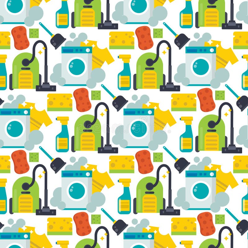 Cleaning Vector Service Design Home Household Work Brush Seamless ...