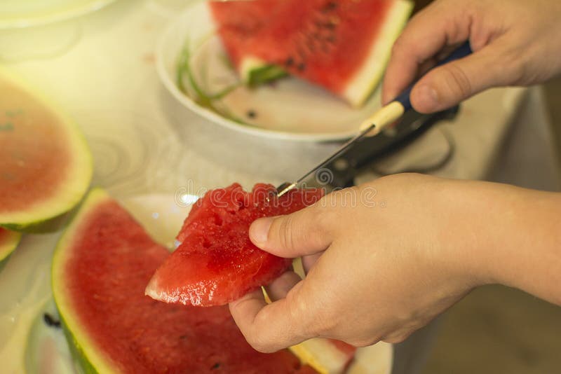 Cleaning Watermelon From Seeds Stock Image - Image of bouquet, colorful ...