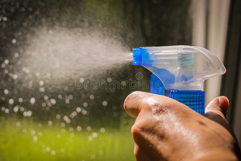 Cleaning Windows with Detergent Spray. Washing the Glass Stock Image ...