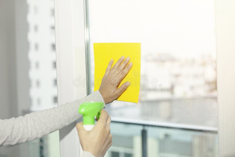 Cleaning Windows with Special Rag Stock Photo - Image of female, glass ...