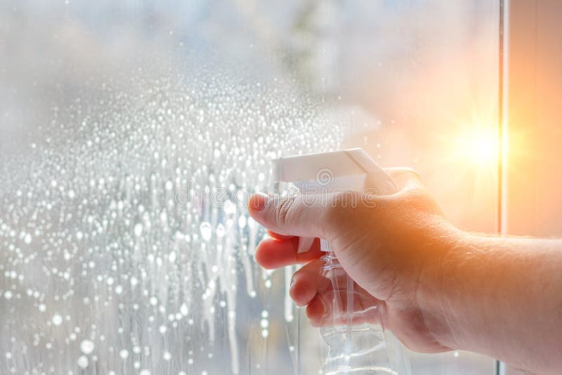 Cleaning Windows Using the Spray. Stock Photo - Image of female, maid ...