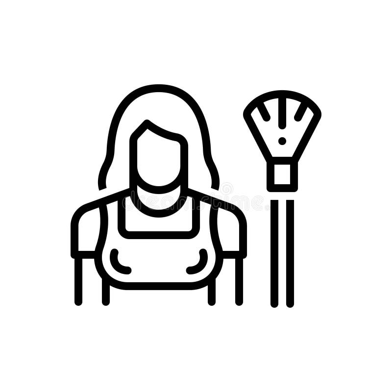 Black Line Icon for Cleaning Woman, Cleaning and Sweeper Stock ...