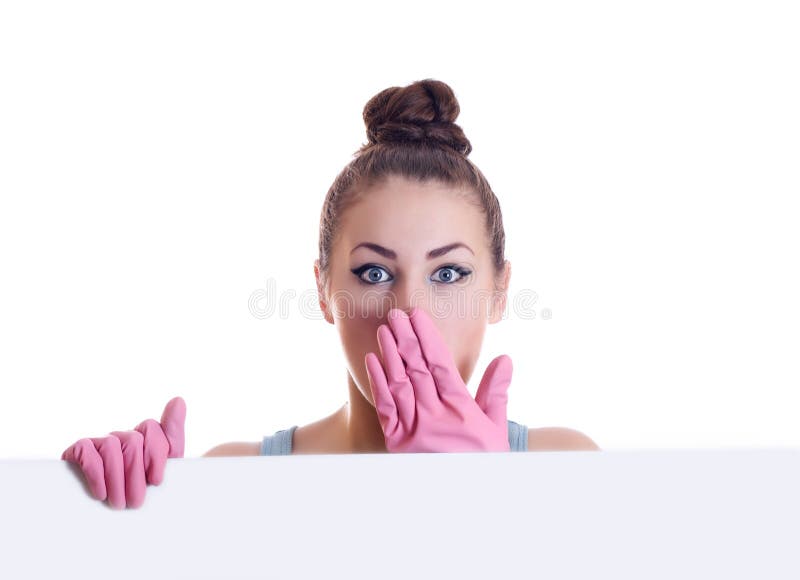 Cleaning Woman Showing A White Paper Stock Image - Image of empty ...