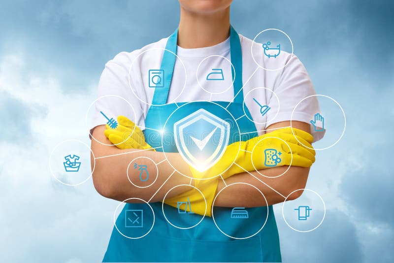 Cleaning Woman Shows on Screen Quality Services . Stock Photo - Image ...