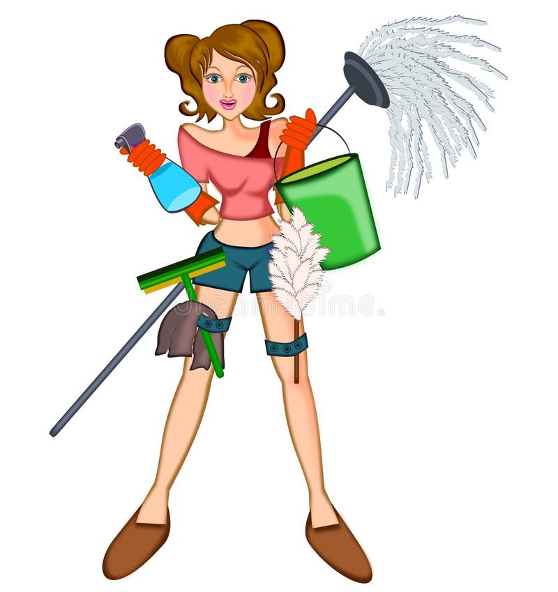 Woman Cleaning in Superhero Concept Stock Illustration - Illustration ...