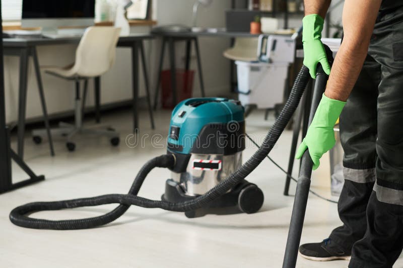 Cleaning Worker Using Vacuum Cleaner at Work Stock Image - Image of ...